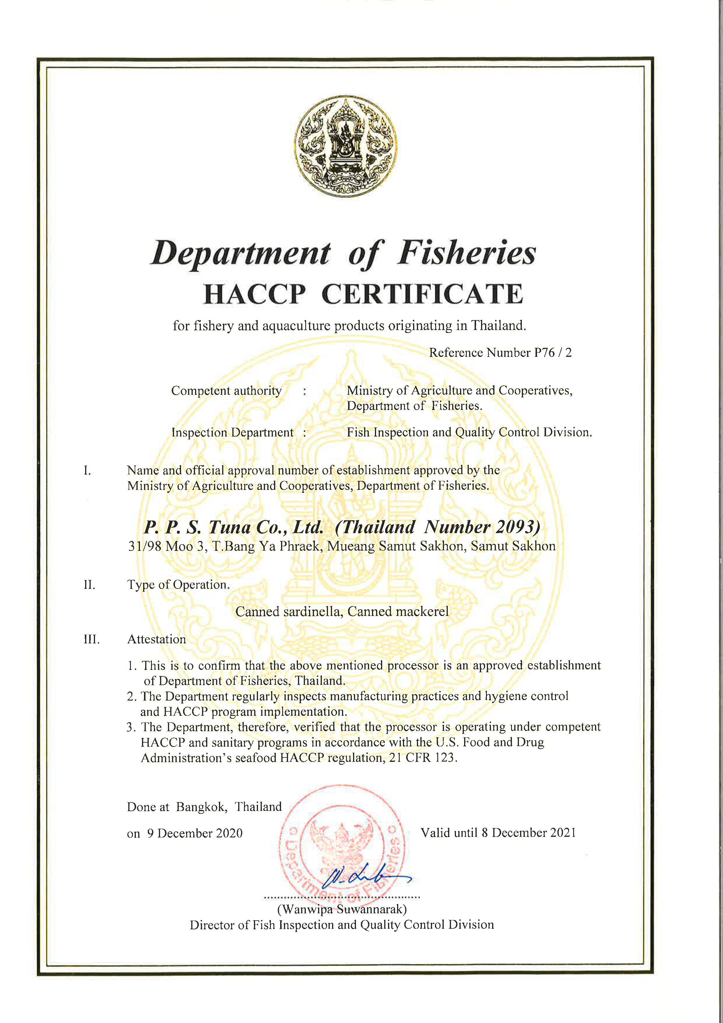 Our Certificate – PPS TUNA THAILAND